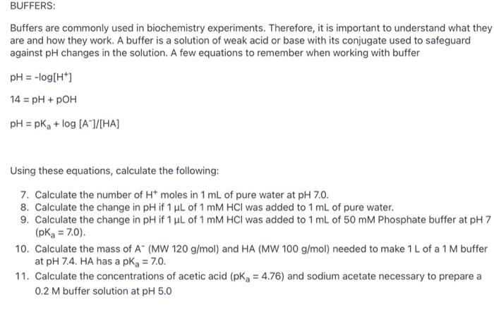 Solved BUFFERS: Buffers are commonly used in biochemistry | Chegg.com