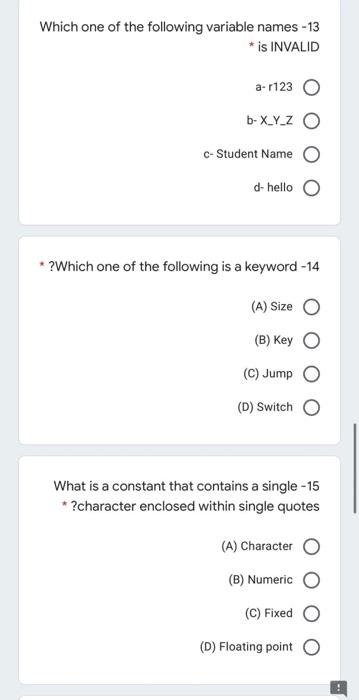 Solved Which one of the following variable names - 13 *is | Chegg.com