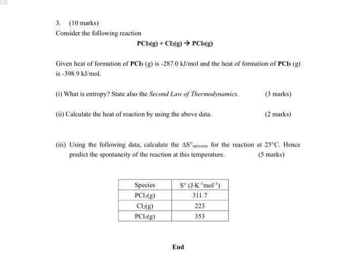 Solved 3. (10 marks) Consider the following reaction PCl3( | Chegg.com