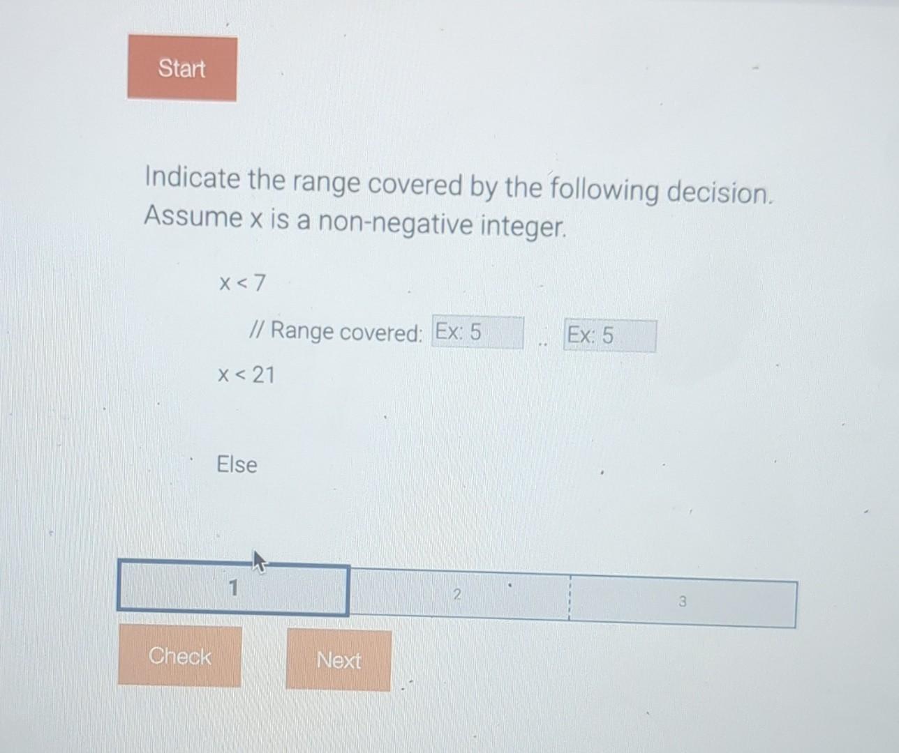 Solved Indicate the range covered by the following decision. | Chegg.com