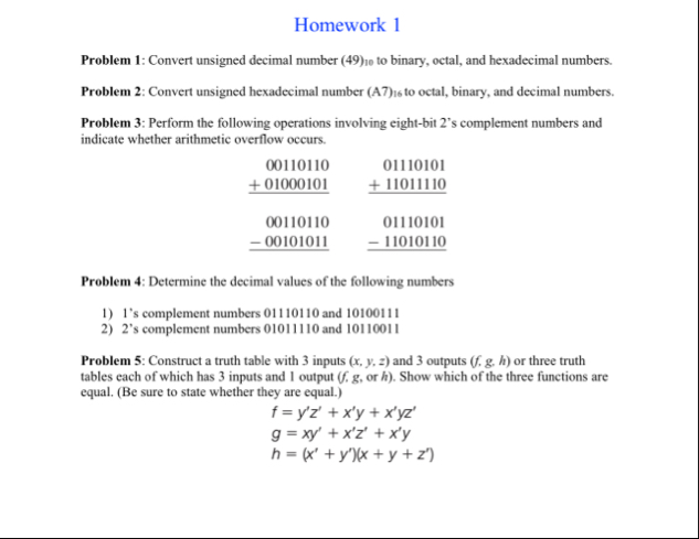 Solved Homework 1Problem 1: Convert unsigned decimal number | Chegg.com