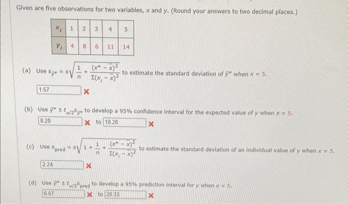 Solved Given are five observations for two variables, x and | Chegg.com