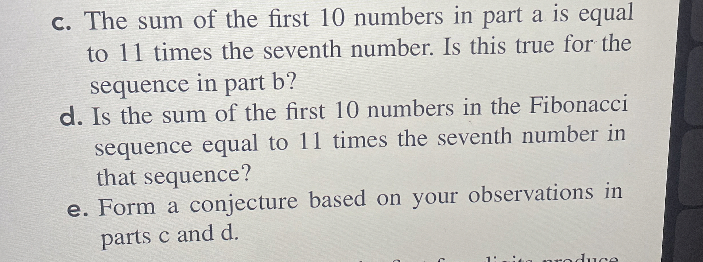 c. ﻿The sum of the first 10 ﻿numbers in part a is | Chegg.com