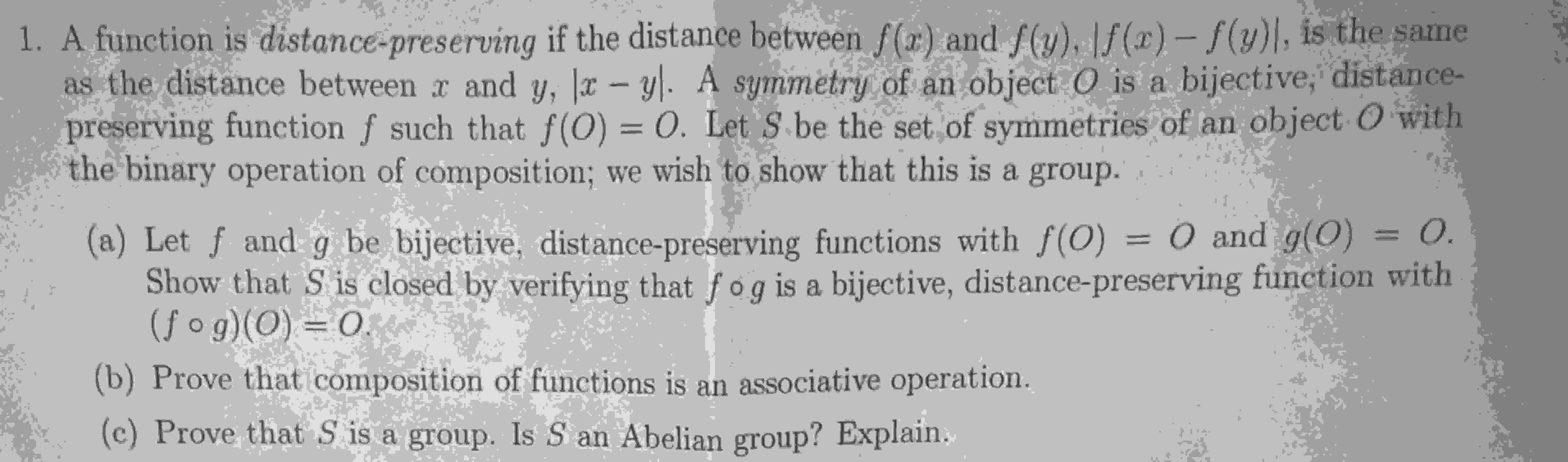 A function is distance-preserving if the distance | Chegg.com