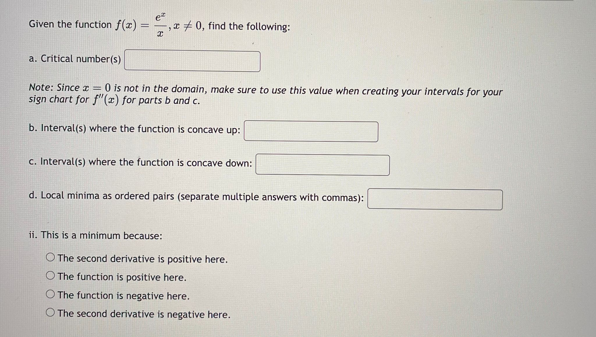 Solved Given the function f(x)=exx,x≠0, ﻿find the | Chegg.com