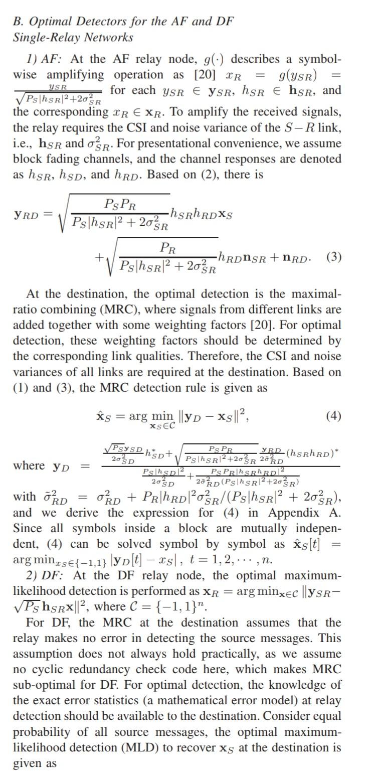 B. Optimal Detectors for the AF and DF Single-Relay | Chegg.com