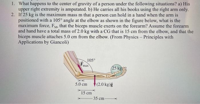Solved 1. What happens to the center of gravity of a person | Chegg.com