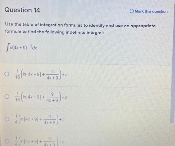 Solved Use the table of integration formulas to identify and | Chegg.com