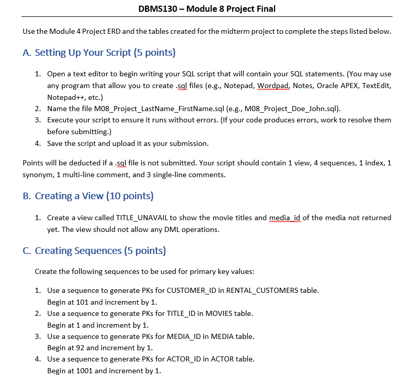 Solved Use the Module 4 ﻿Project ERD and the tables created | Chegg.com