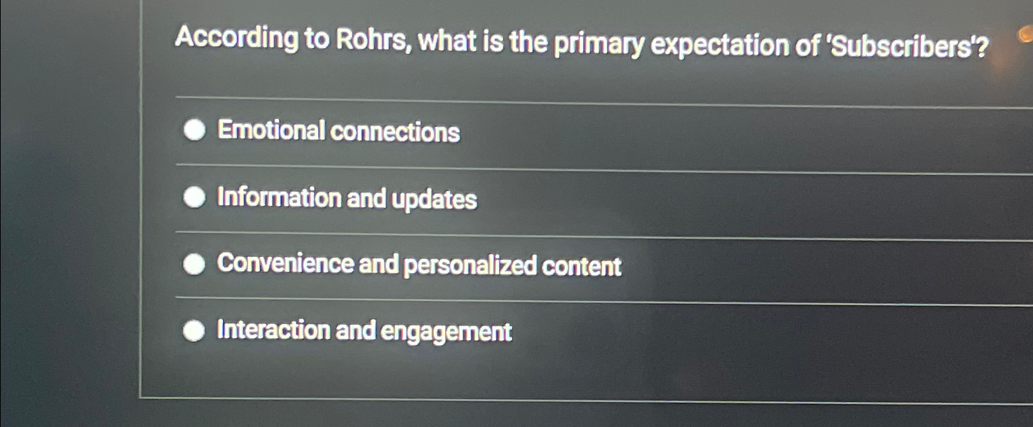 Solved According to Rohrs, what is the primary expectation | Chegg.com