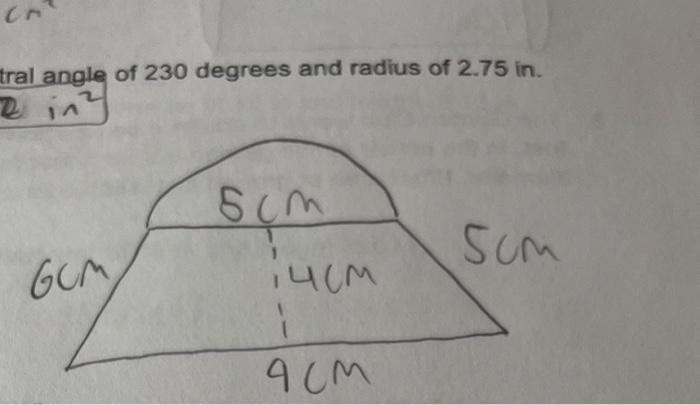 tral angle of 230 degrees and radius of 2.75 in. (2) | Chegg.com