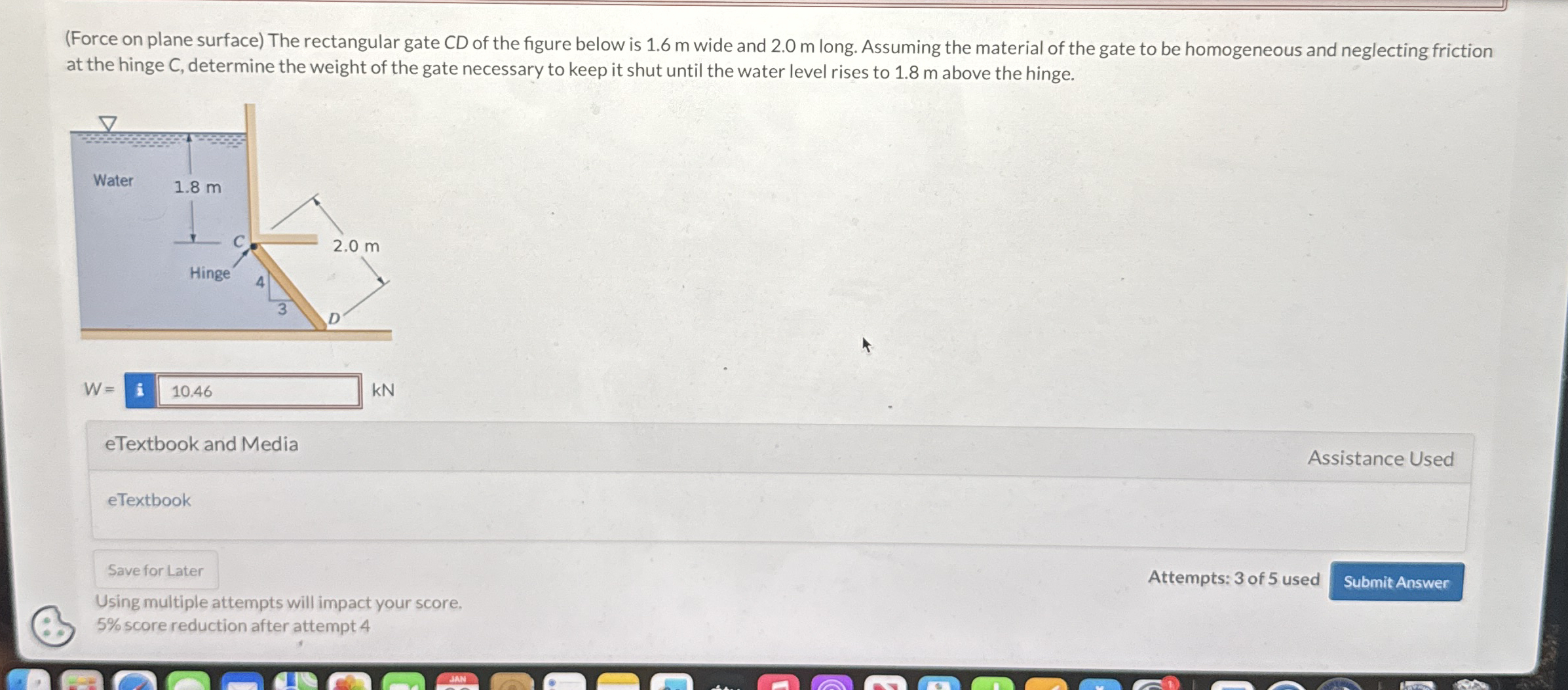Solved (Force on plane surface) ﻿The rectangular gate CD ﻿of | Chegg.com