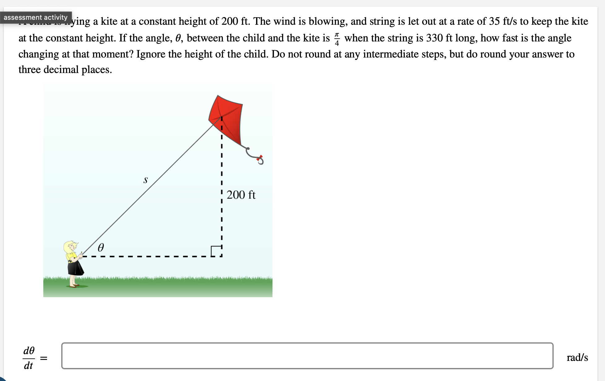 Solved assessment activityying a kite at a constant height | Chegg.com