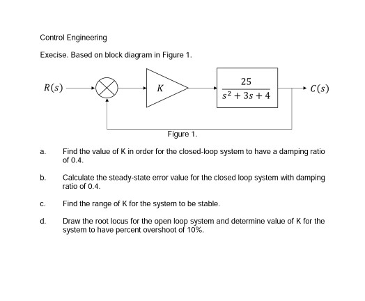 Solved Control Engineering Execise. Based on block diagram | Chegg.com