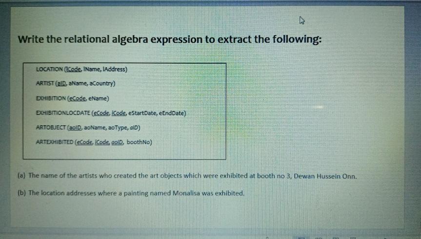 Solved Write the relational algebra expression to extract | Chegg.com
