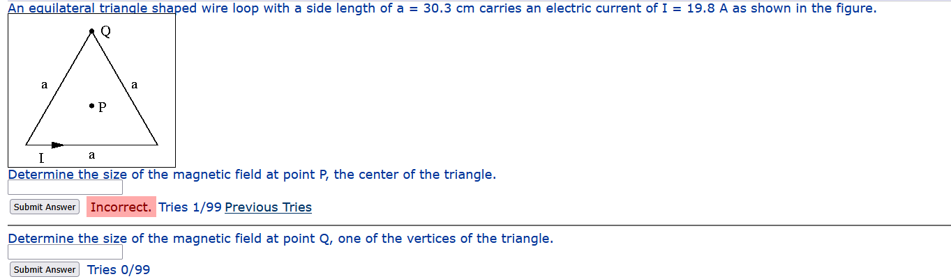 Solved An equilateral triangle shaped wire loop with a side | Chegg.com