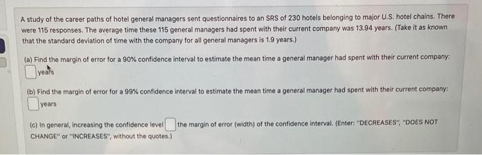 Solved A study of the career paths of hotel general managers | Chegg.com