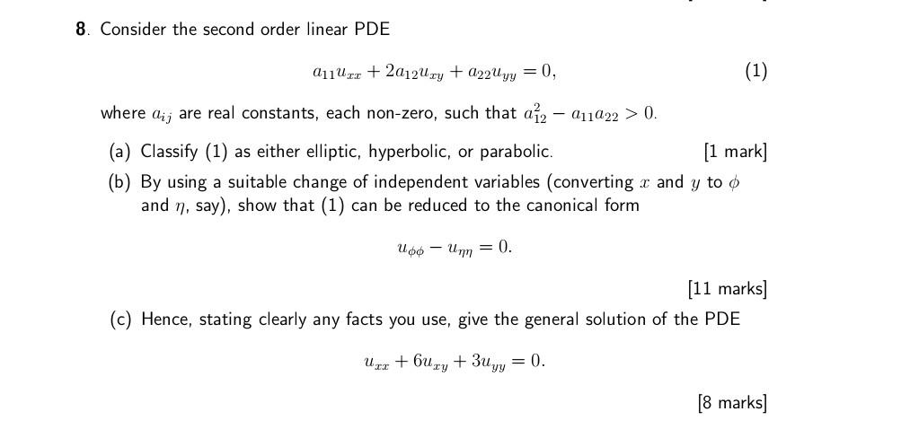 Solved 8. Consider the second order linear PDE 211Ura + | Chegg.com