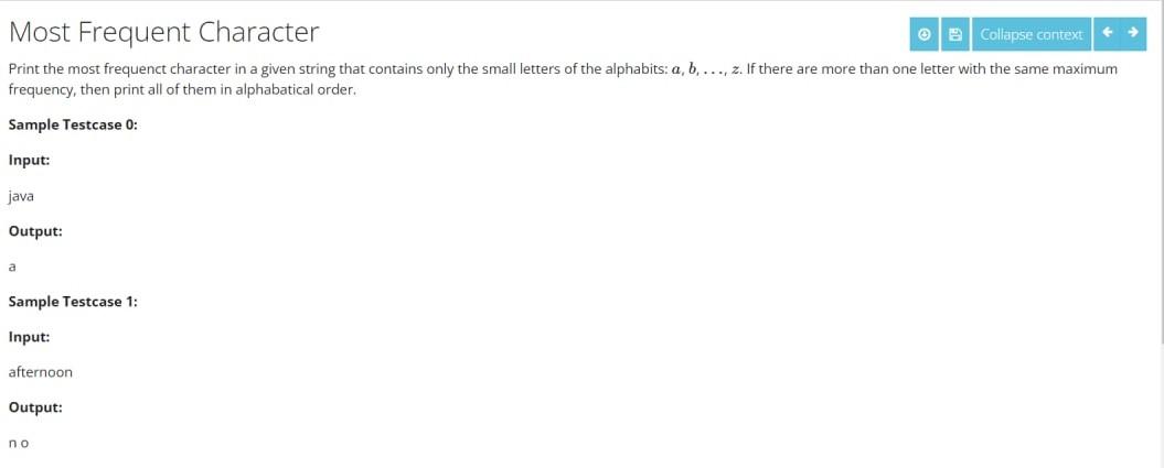 Solved Most Frequent Character Print the most frequenct | Chegg.com
