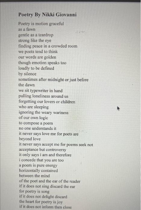 Poetry By Nikki Giovanni Poetry is motion graceful as | Chegg.com