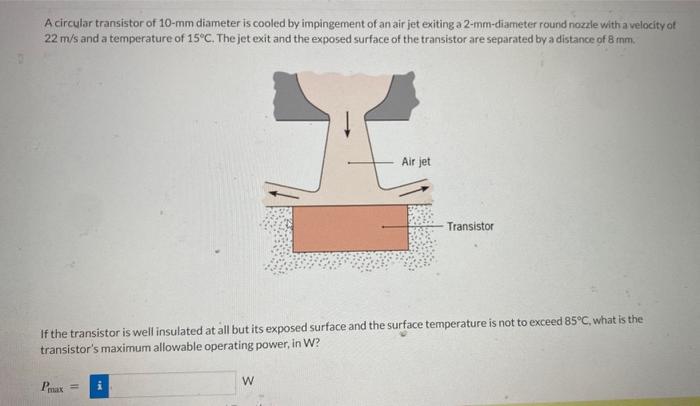 Solved A circular transistor of 10 -mm diameter is cooled by | Chegg.com