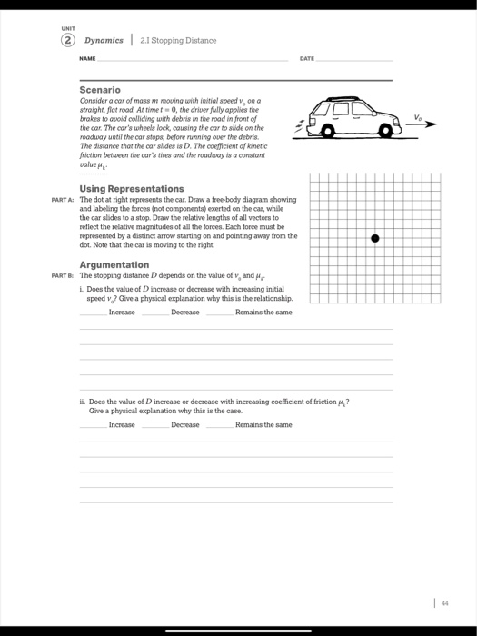 Solved UNIT Dynamics | 2.1 Stopping Distance NAME DATE V. | Chegg.com