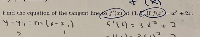 Solved Find the equation of thr tangent line to f'(x) at | Chegg.com