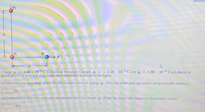 Solved Charge q1=4.43⋅10−8C is placed at the origin. Charges | Chegg.com