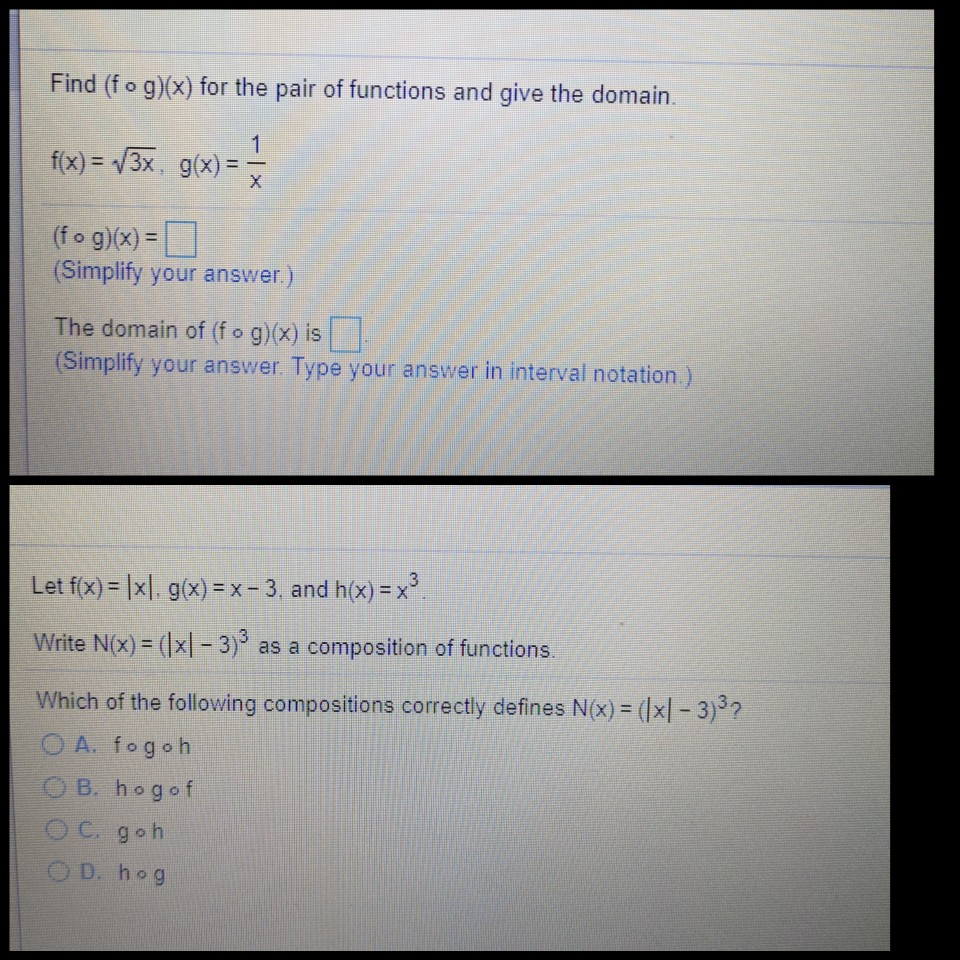 Solved Find (f o g)(x) for the pair of functions and give | Chegg.com