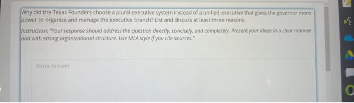 Why did the Texas Founders choose a plural executive | Chegg.com