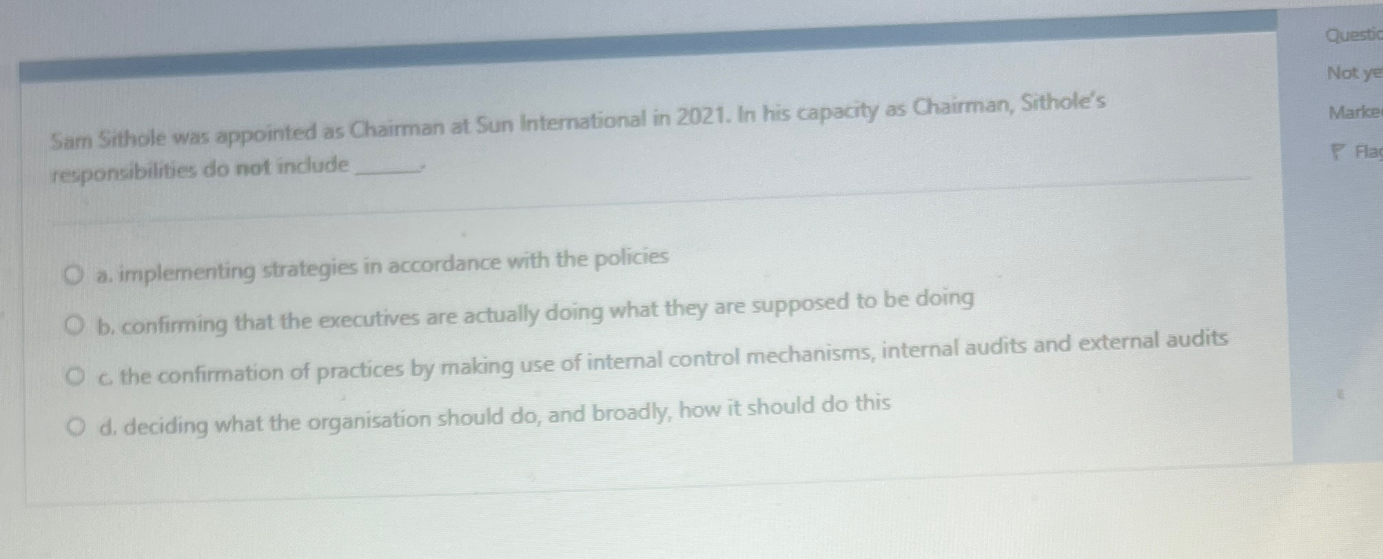 Solved Sam Sithole was appointed as Chairman at Sun | Chegg.com