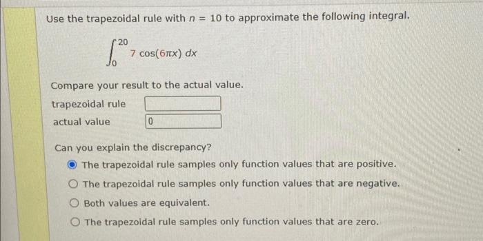 Solved Use the trapezoidal rule with n=10 to approximate the | Chegg.com