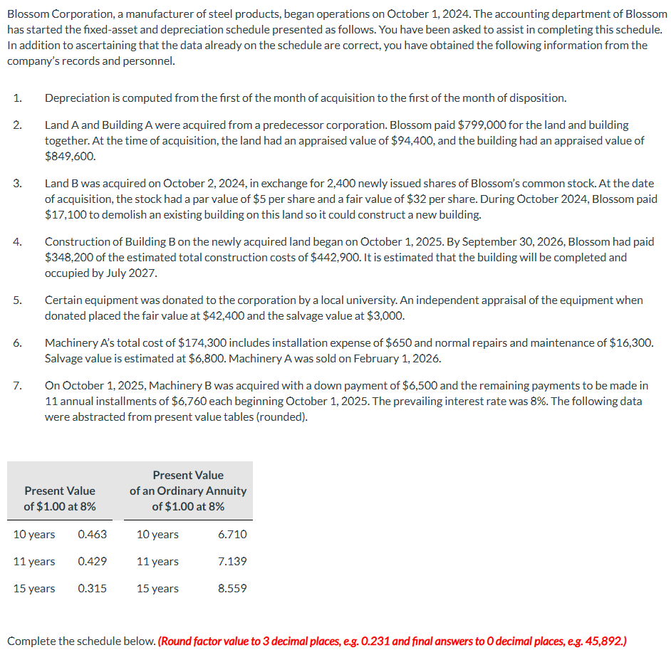 Solved Blossom Corporation, a manufacturer of steel | Chegg.com