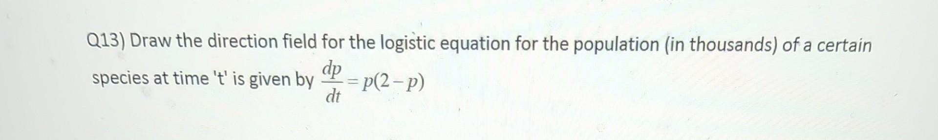 Solved Q13) Draw the direction field for the logistic | Chegg.com