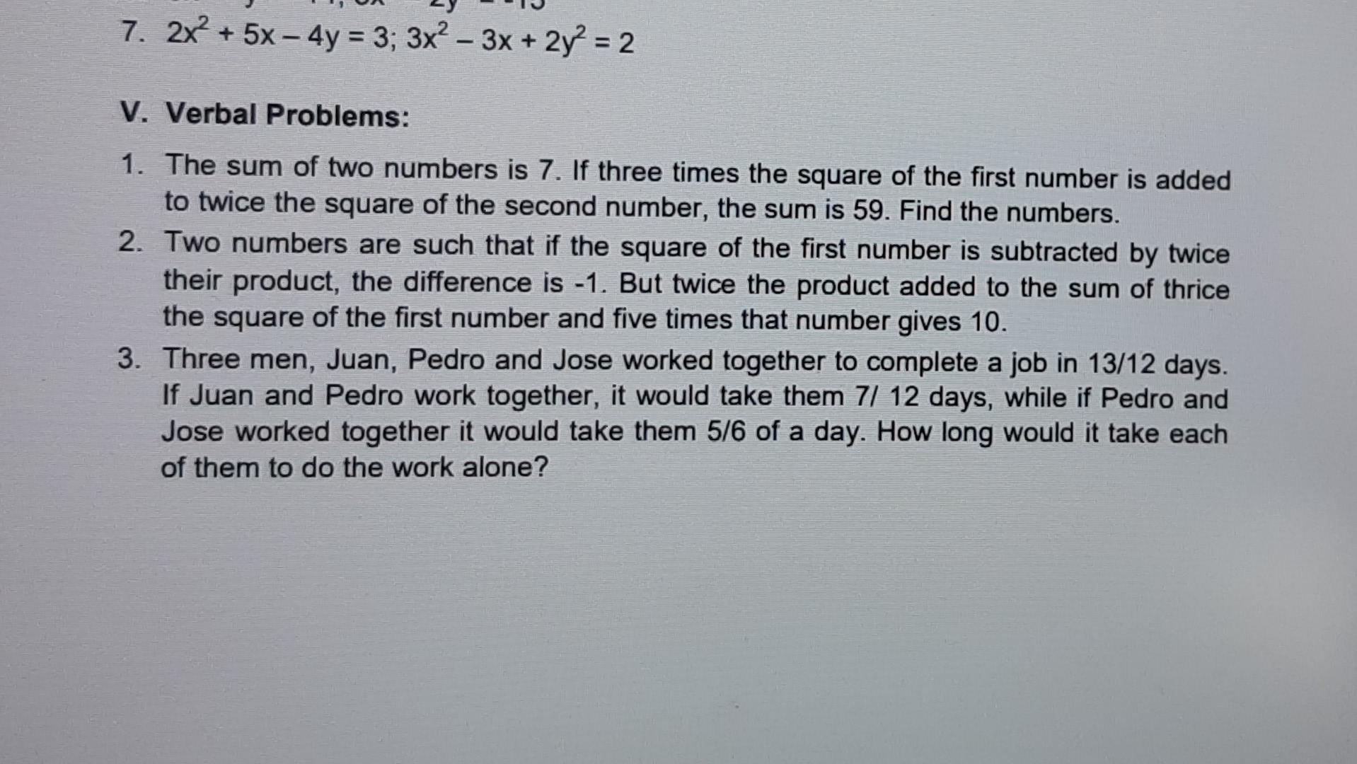Solved Please solve number 7 using algebraic method. And | Chegg.com