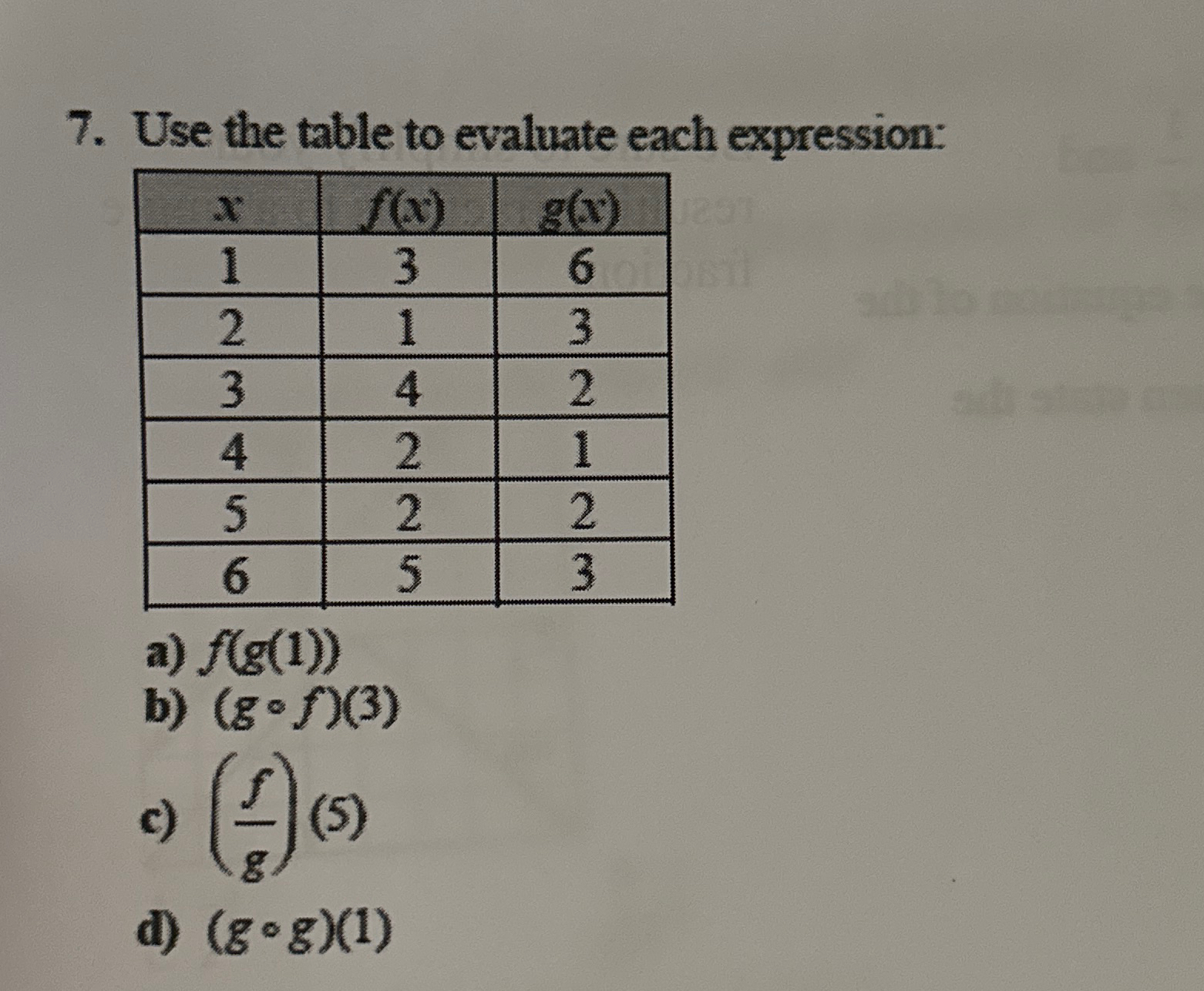 Solved Use the table to evaluate each | Chegg.com