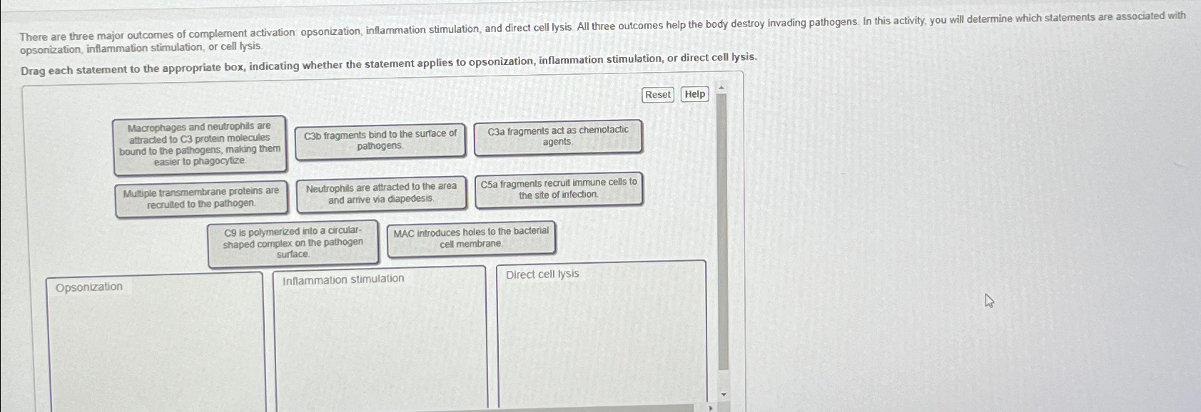 Solved opsonization, inflammation stimulation, or cell | Chegg.com
