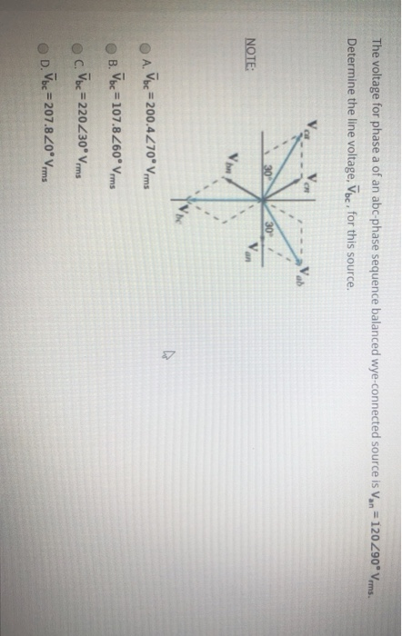 Solved The voltage for phase a of an abc-phase sequence | Chegg.com
