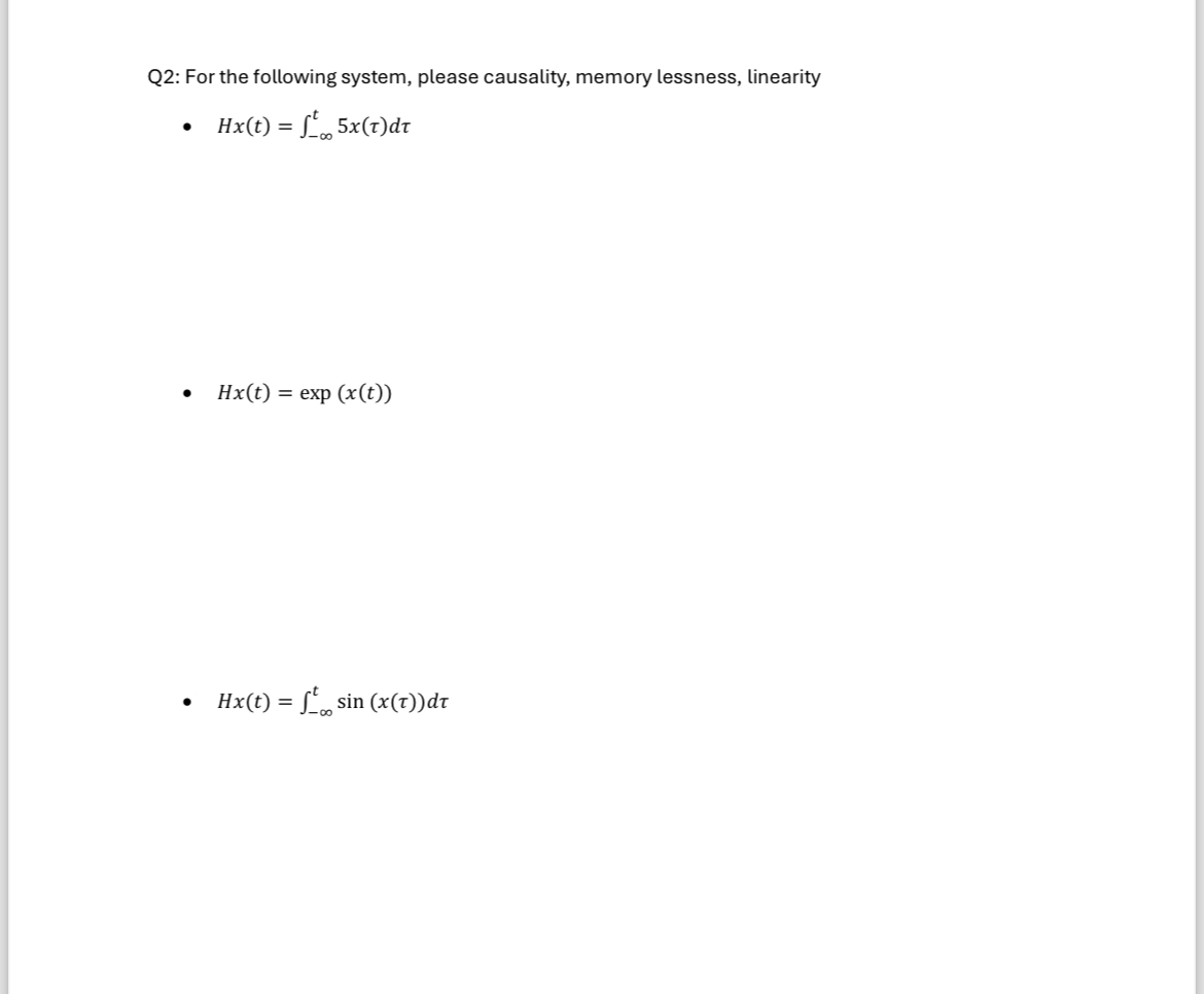 Solved Q2: For the following system, please causality, | Chegg.com