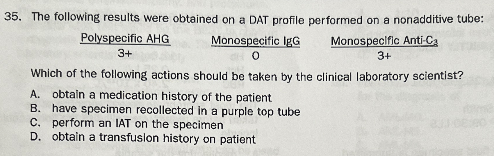 Solved The following results were obtained on a DAT profile | Chegg.com