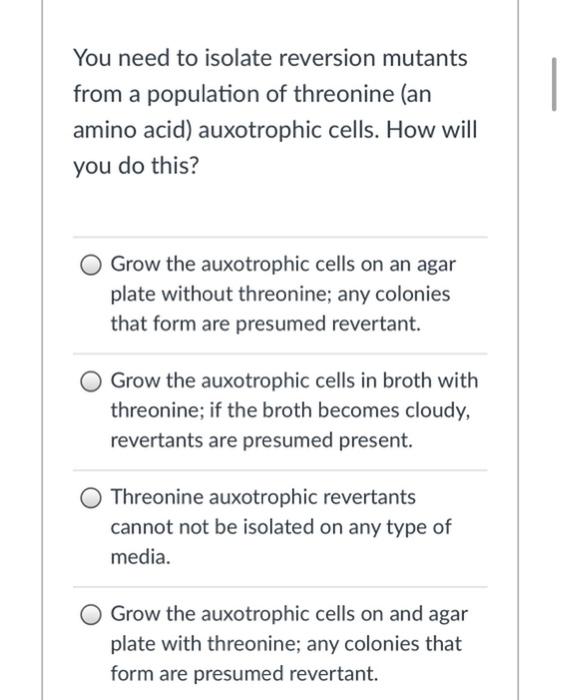 Solved You need to isolate reversion mutants from a | Chegg.com