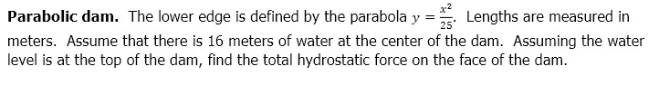 Solved Parabolic dam. The lower edge is defined by the | Chegg.com