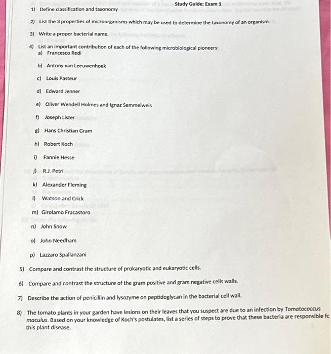 Solved 1) Define classification and taxonomy b 2) List the 3 | Chegg.com