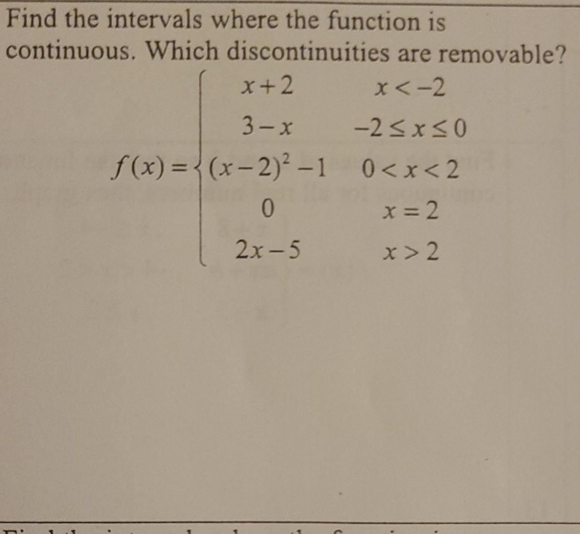 Solved Find the intervals where the function is continuous. | Chegg.com