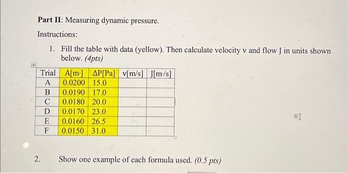 Part II: Measuring dynamic pressure. Instructions: 1. | Chegg.com