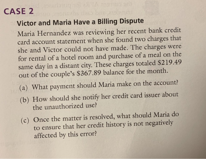 Solved CASE 2 Victor and Maria Have a Billing Dispute Maria | Chegg.com