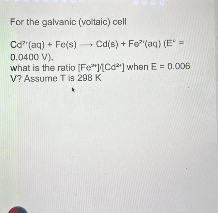 Solved For the galvanic (voltaic) cell | Chegg.com
