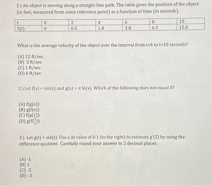 Solved 1.) An object is moving along a straight-line path. | Chegg.com
