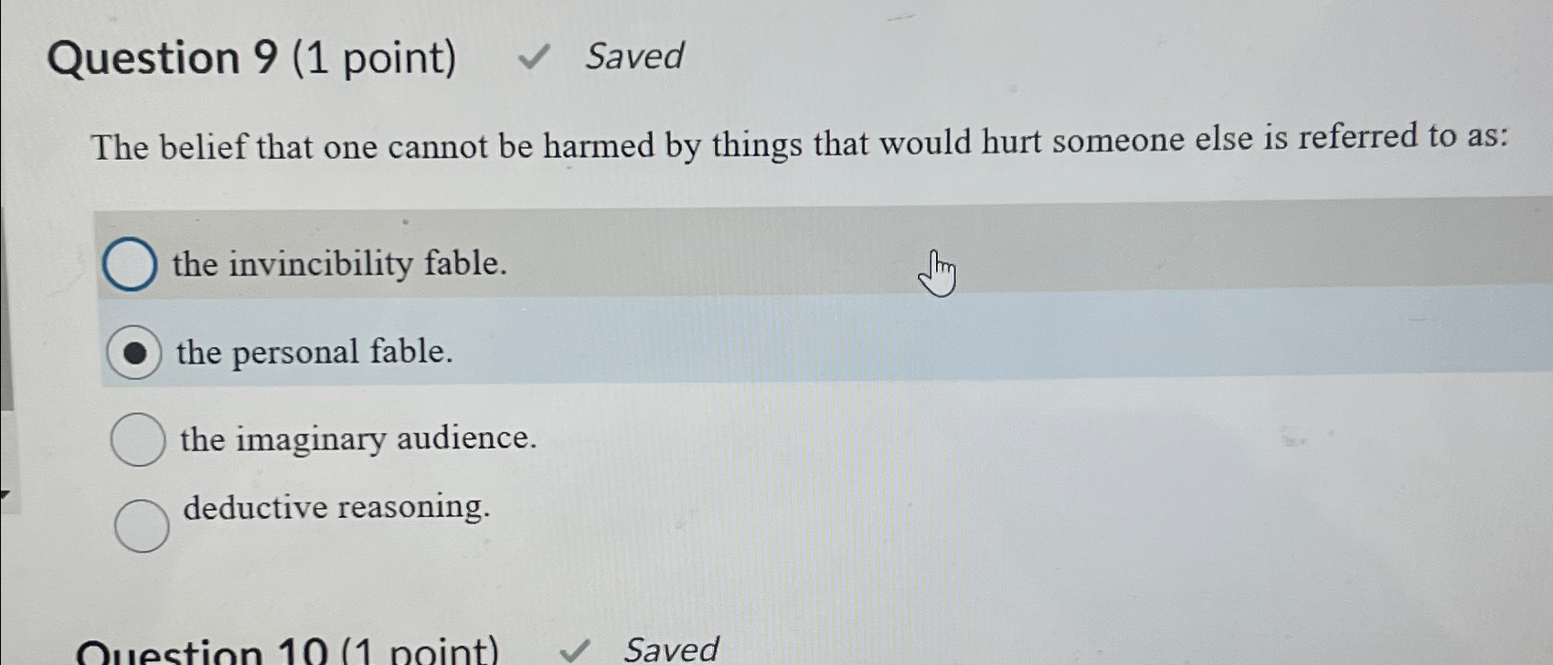 Question 9 (1 ﻿point) ﻿SavedThe belief that one | Chegg.com