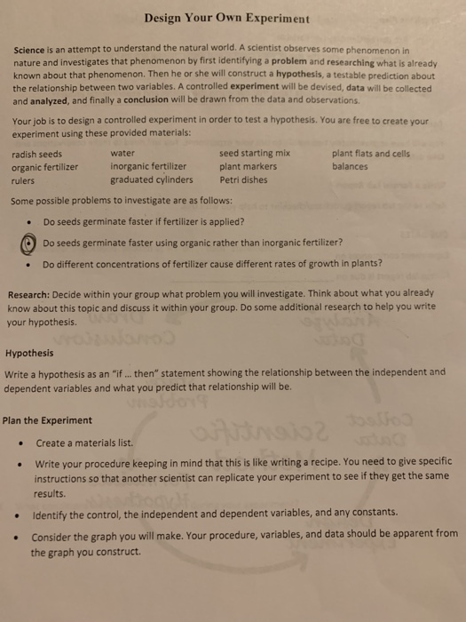 Solved Design Your Own Experiment Science is an attempt to | Chegg.com